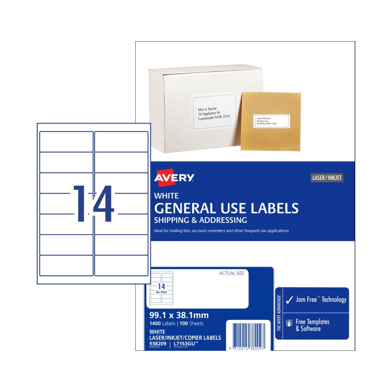 Buy AVERY Gen Label L7163GU 14Up Bx100 - MyDeal Australia