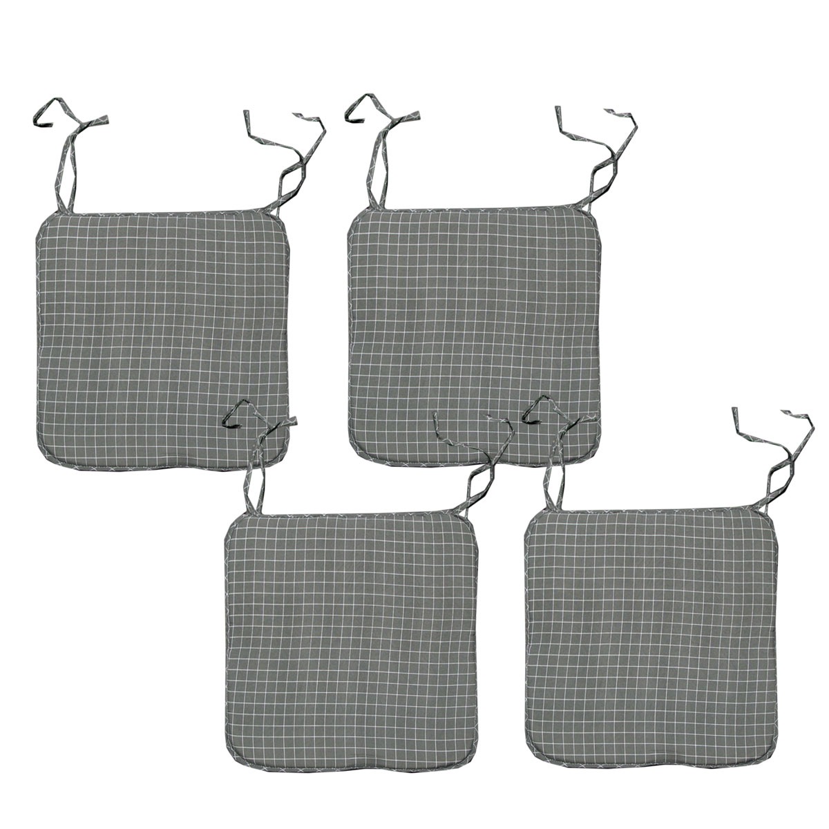 Buy Set of 4 Square Chair Pads with Ties Small Checkered Grey - MyDeal ...