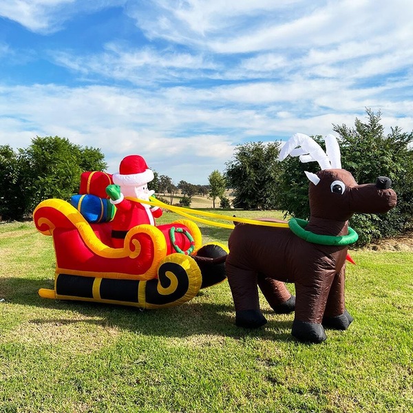 Buy 3.4m Santa Sleigh and Reindeer Inflatable - MyDeal Australia