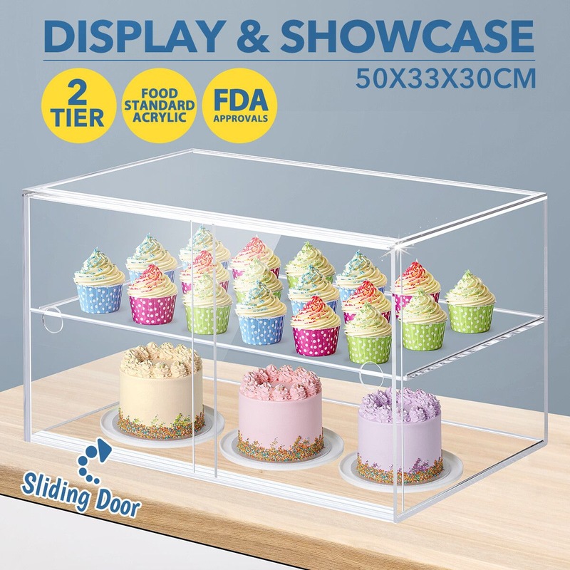 Buy 2 Tier Cupcake Cabinet Display Shelf Unit Acrylic Cake Bakery Case ...
