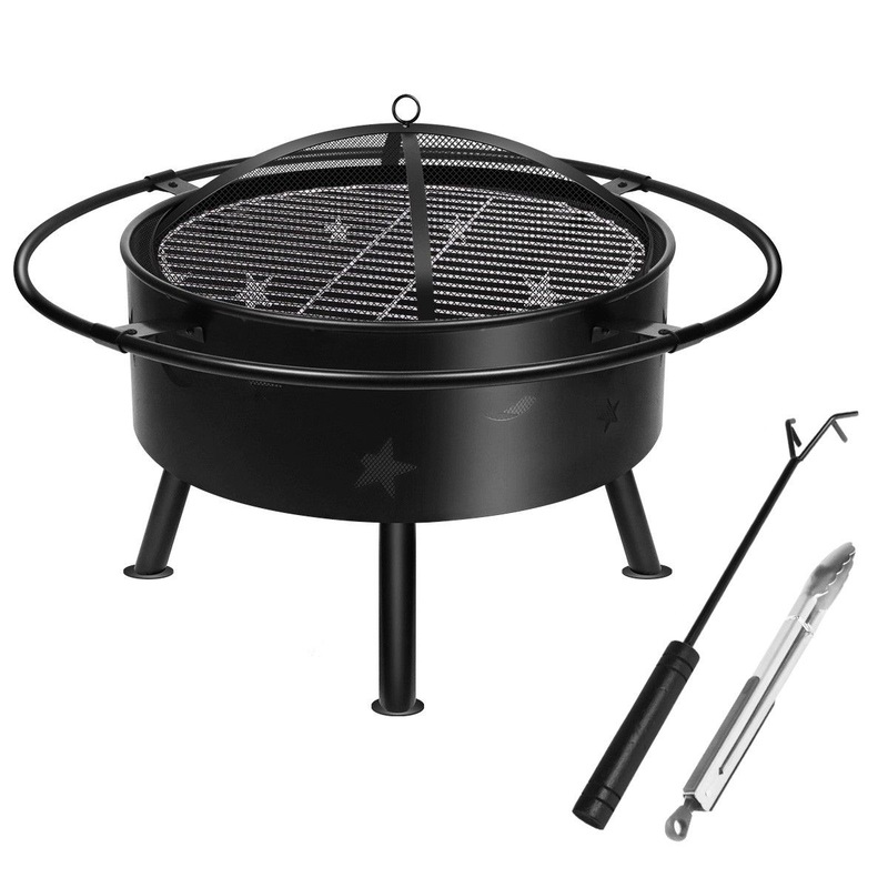 Buy 32" 2-in-1 Fire Pit BBQ Grill Outdoor Fireplace Brazier Portable ...
