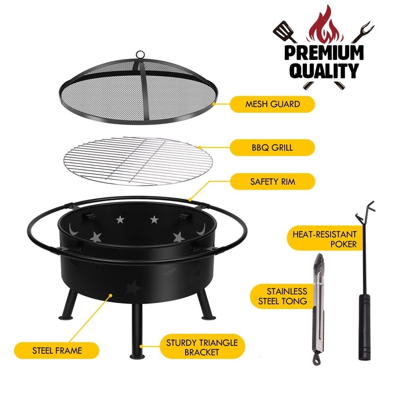 Buy 32" 2-in-1 Fire Pit BBQ Grill Outdoor Fireplace Brazier Portable ...