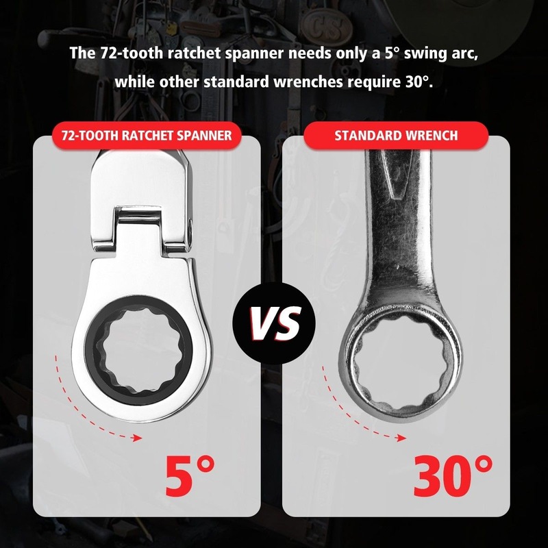Buy 6 PCS Extra-Long 180 Degree Flexible Double Ring Ratchet Spanner ...