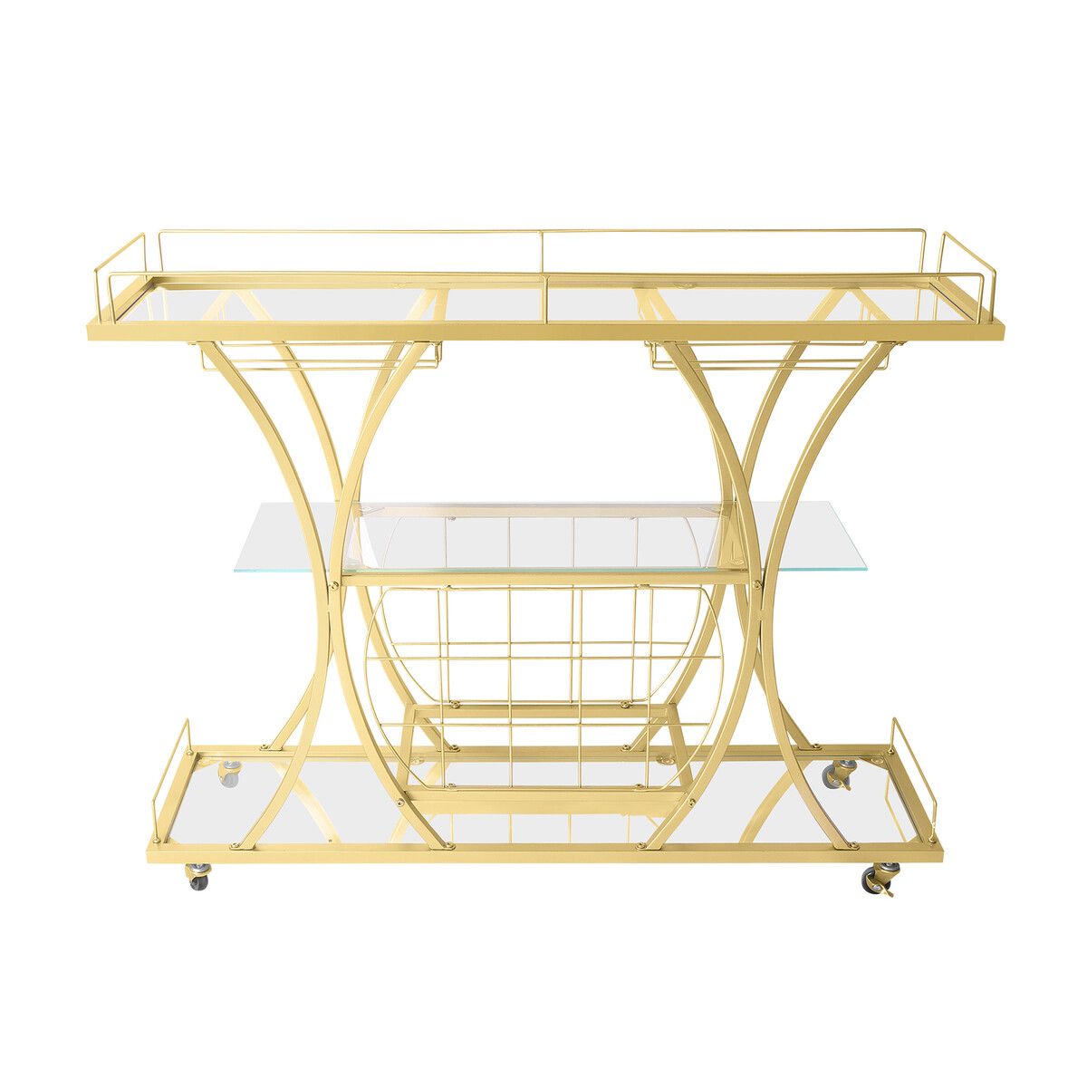 Buy Bar Cart Wine Rack Drinks Trolley Gold Glass Holder Serving Mirror ...