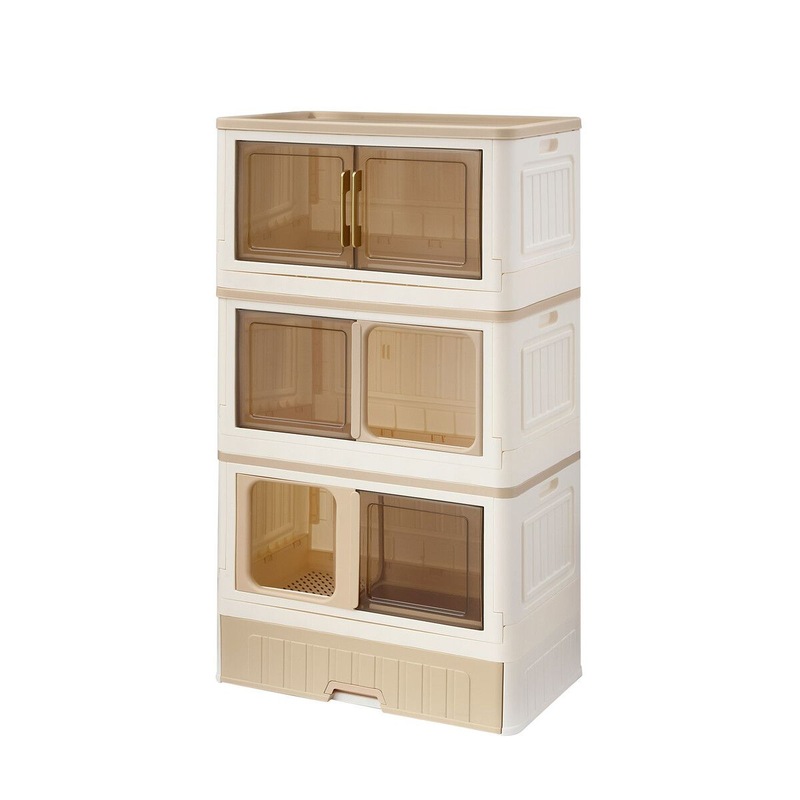 Buy Cat Litter Box Tray Enclosure 3 in 1 Bed House Kitty Cave Storage ...