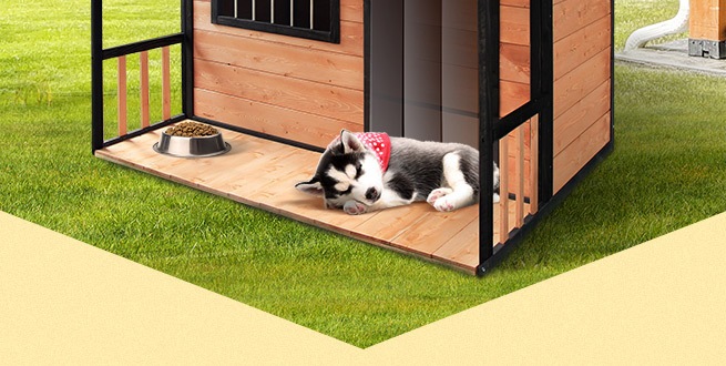 Buy Petscene Outdoor XXL Dog Kennel Fir Wood Pet House w/ Patio Door ...