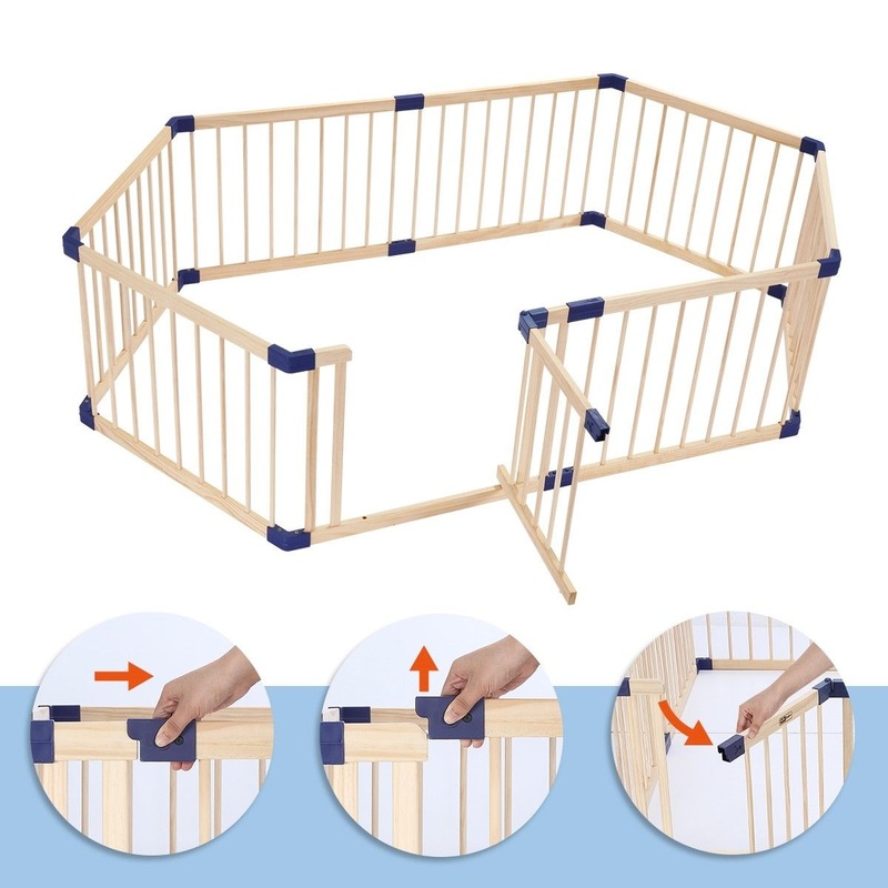 Buy Kidbot 8-Panel Wooden Baby Playpen Kids Activity Play Center Safety ...