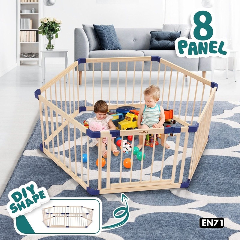 Buy Kidbot 8-Panel Wooden Baby Playpen Kids Activity Play Center Safety ...