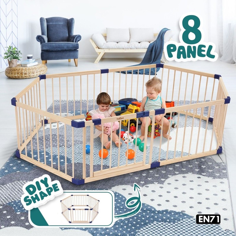 Buy Kidbot 8-Panel Wooden Baby Playpen Kids Activity Play Center Safety ...