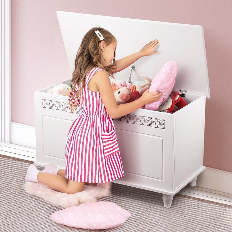 Buy Kidbot Ottoman Kids Wooden Storage Toy Box Chest Large Bench with ...