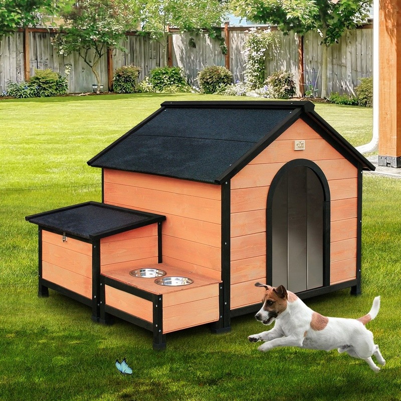 Buy L Size Wooden Dog Kennel Timber Pet House with Storage Box Food ...