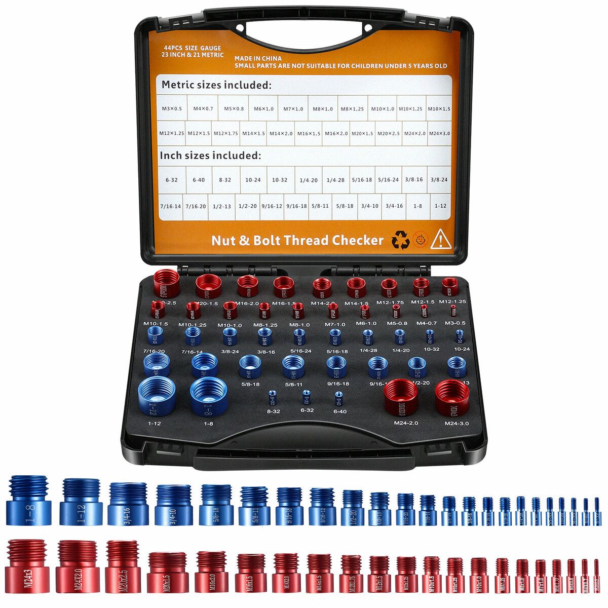 Buy Nut and Bolt Tread Checker Kit Inch Metric Size 44 Male Female ...