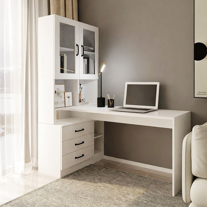 Buy White Computer Desk Bookcase Office Study Writing Laptop Table ...