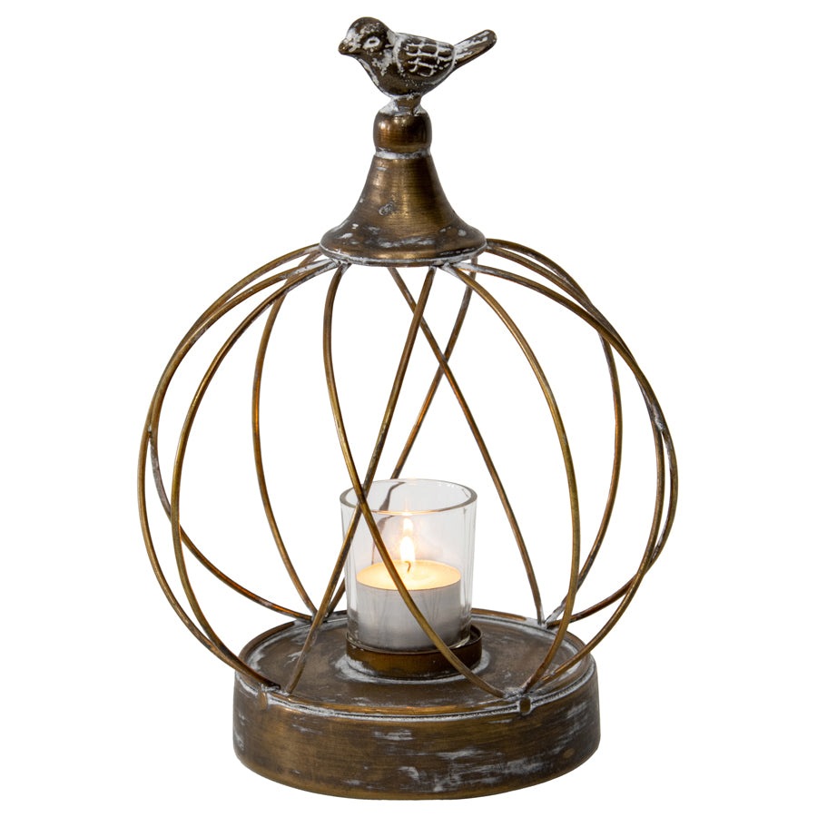 Buy Medium Circular Bird Pillar Candle Holder w Bird - Distressed Gold ...
