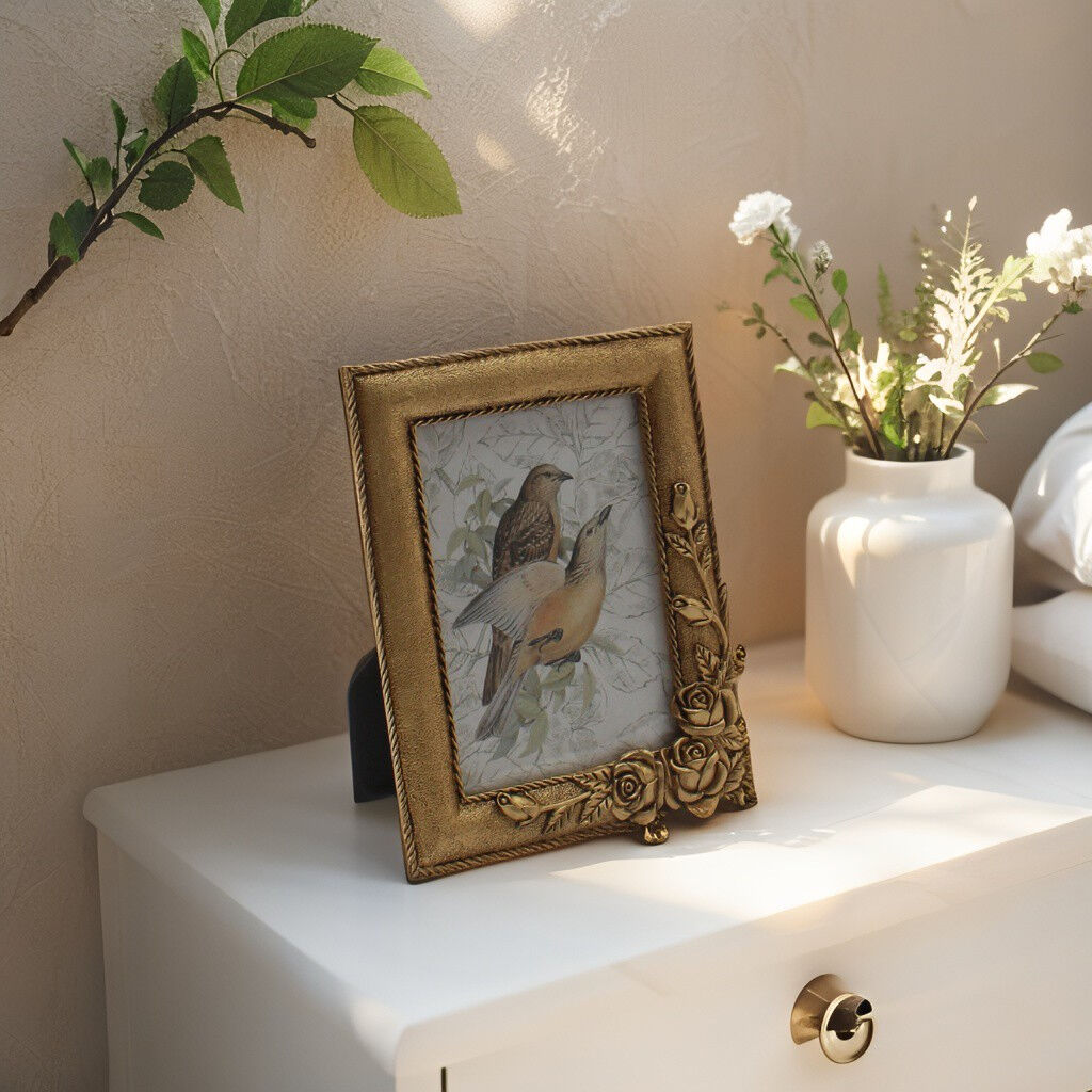 Buy Willow & Silk Alloy/MDF 15.5cm Antique Gold Photo Frame w/Roses ...