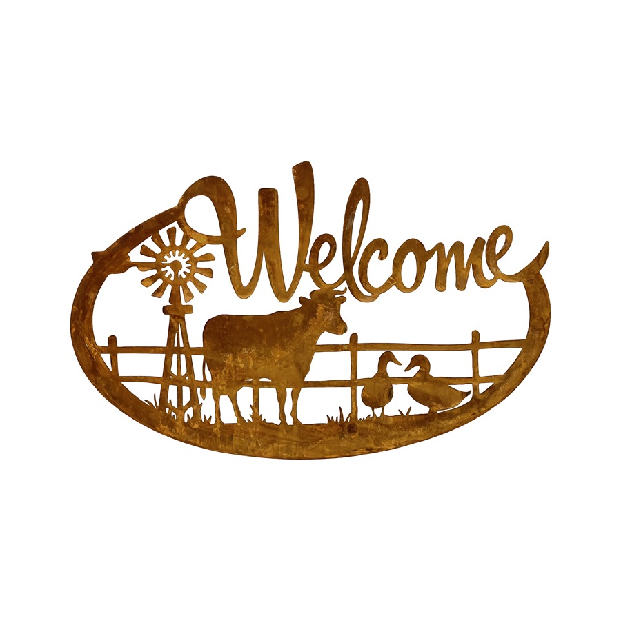 Buy Willow & Silk Metal 60cm Rustic Farm Cow/Duck/Nature 'Welcome' Sign ...