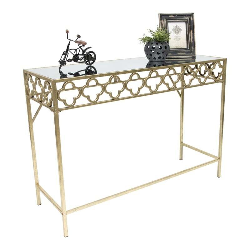 Buy Large Metal Display Table Art Home Decor Aura Quatrefoil Glass Top ...
