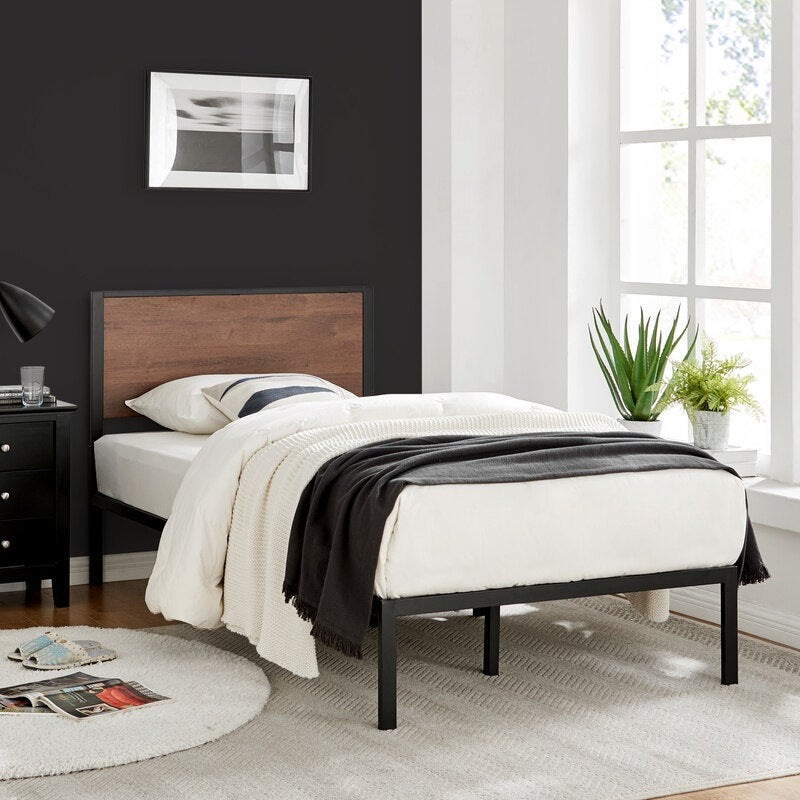 Buy DukeLiving Carter Industrial Platform Bed Frame with Headboard ...