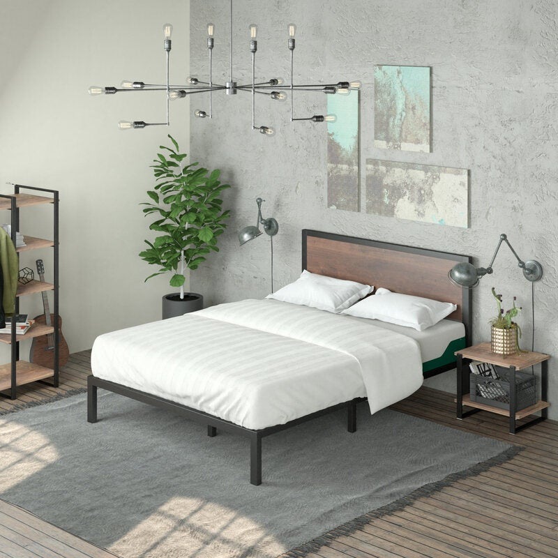 Buy DukeLiving Carter Industrial Platform Bed Frame with Headboard ...