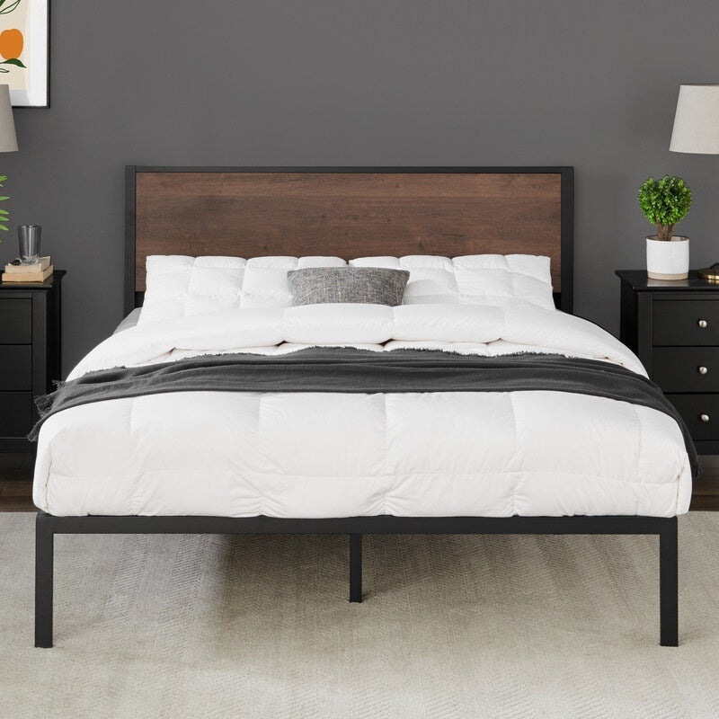 Buy DukeLiving Carter Industrial Platform Bed Frame with Headboard ...