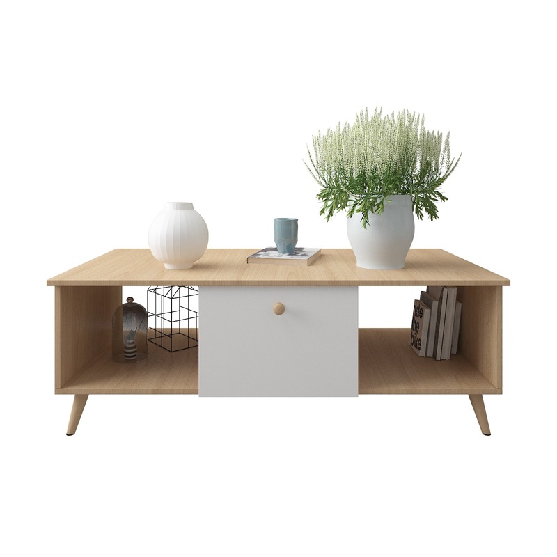 Buy Modern Wooden Natural and White Coffee Table Storage Shelf Drawer 2 ...
