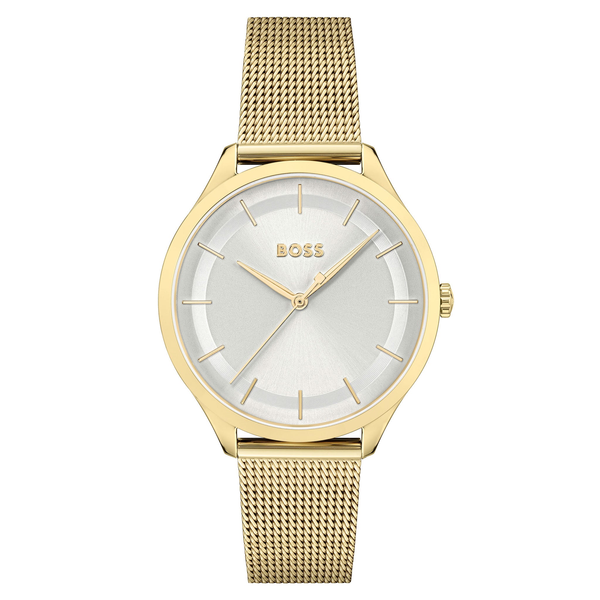 Buy Hugo Boss Gold Steel Mesh Silver White Dial Slim Women's Watch ...