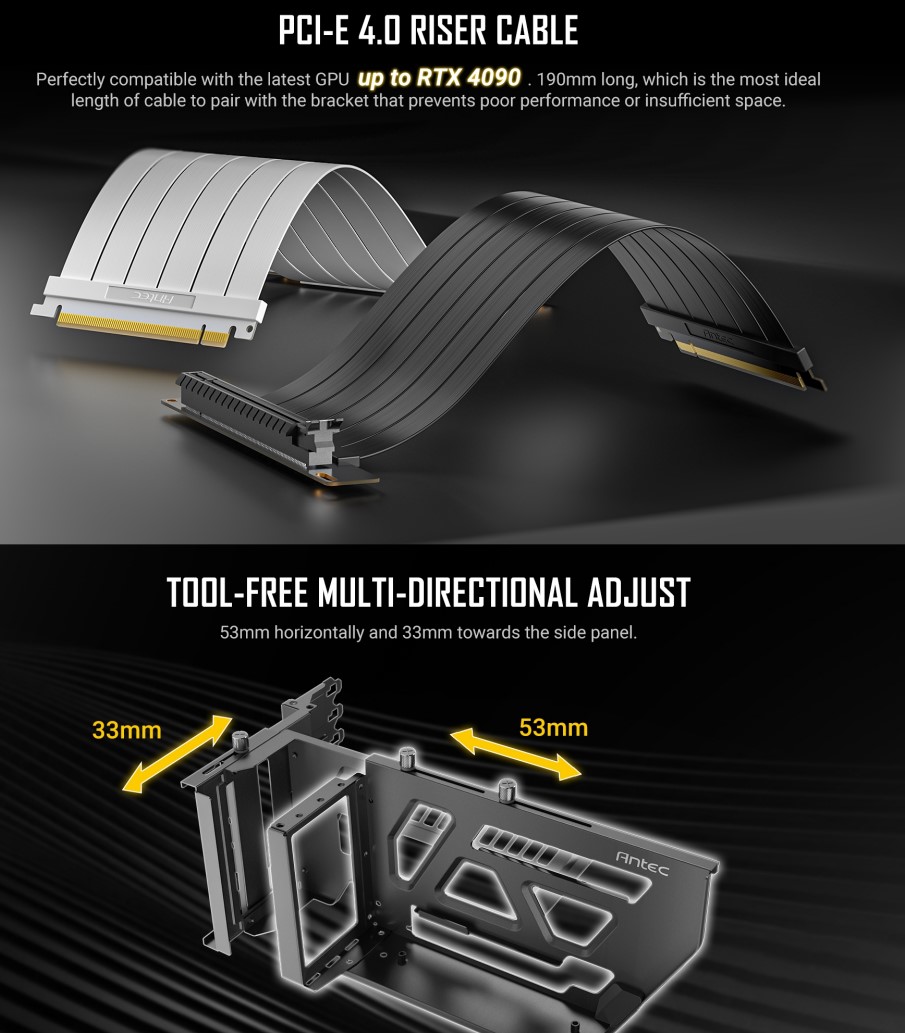 Buy Antec Adjustable Vertical GPU Bracket and PCI-E 4.0 Riser Cable Kit ...