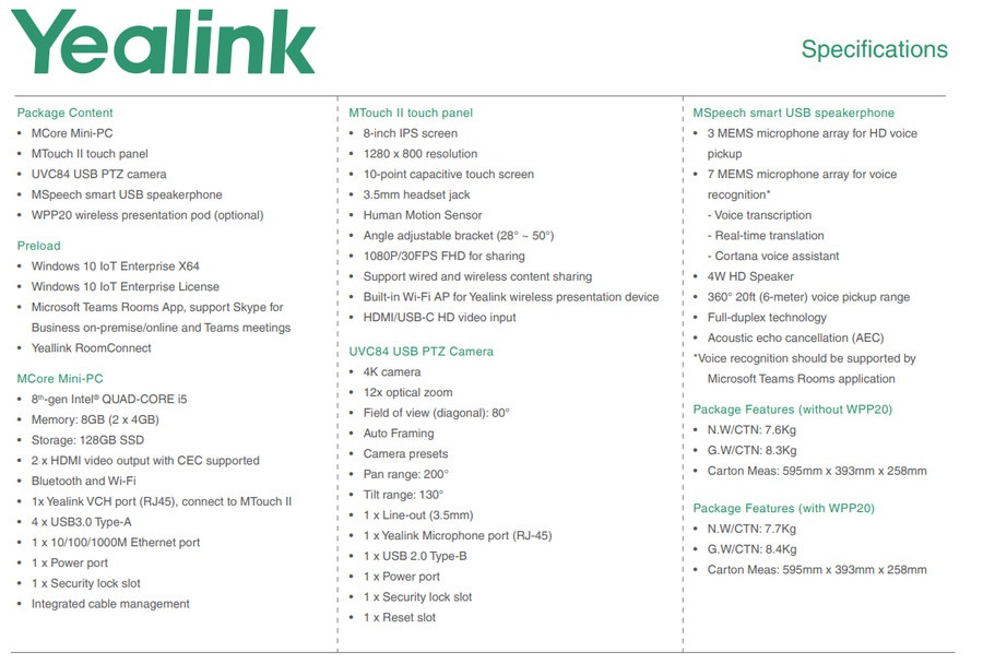 Buy Yealink MVC640 Windows based MTR, MCore Pro, 8" Touch Screen, UVC84 ...