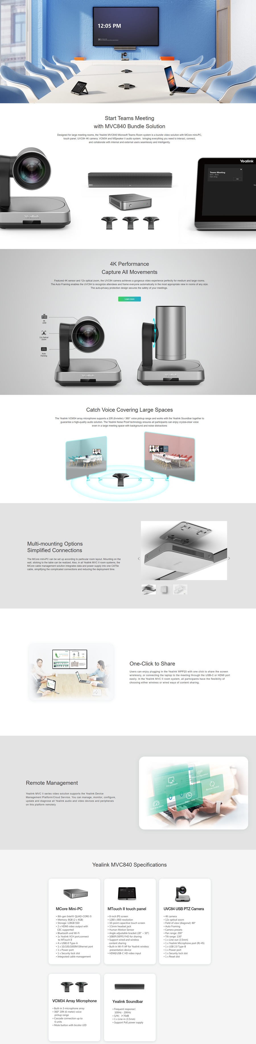 Buy Yealink MVC840 Teams Video Conference Kit For Large Rooms, 1x UVC84 ...