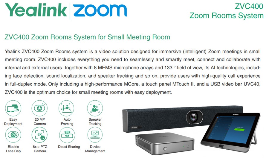 Buy Yealink ZVC400 Zoom Rooms Kit for Small Rooms, including Mcore ...