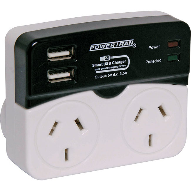 Buy M8894 Dual Mains Adapter With 2X USB 3.5A Surge Double Gpo Max 3.5A ...