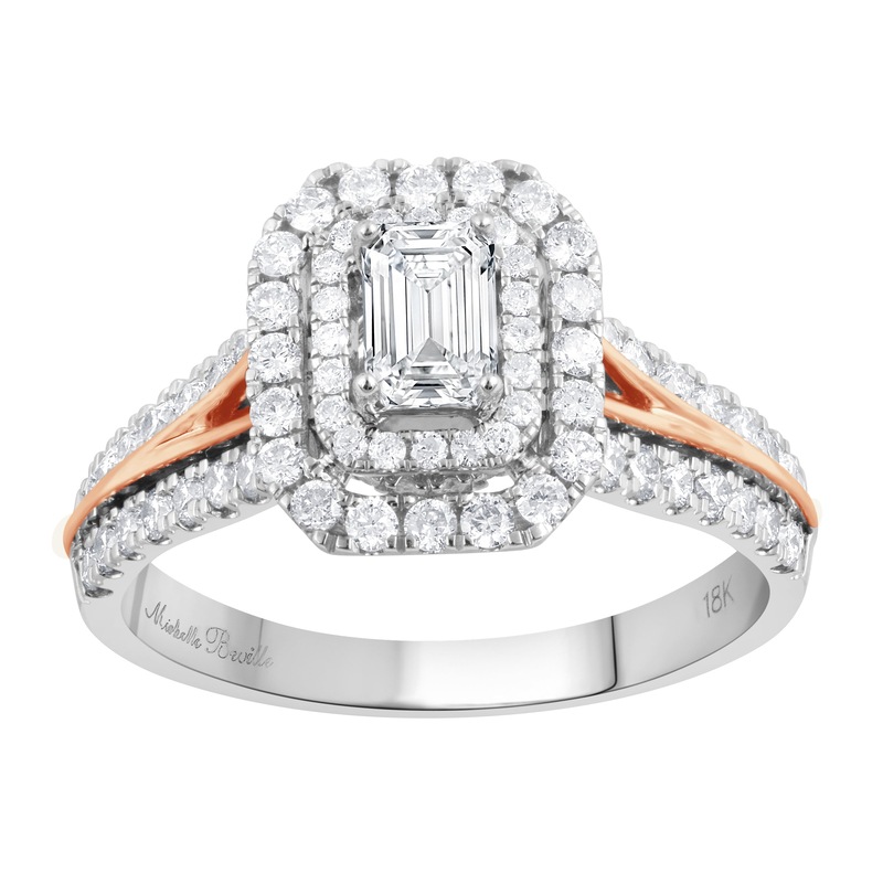 Buy Bevilles Love by Michelle Beville Emerald Cut Double Halo Ring with ...