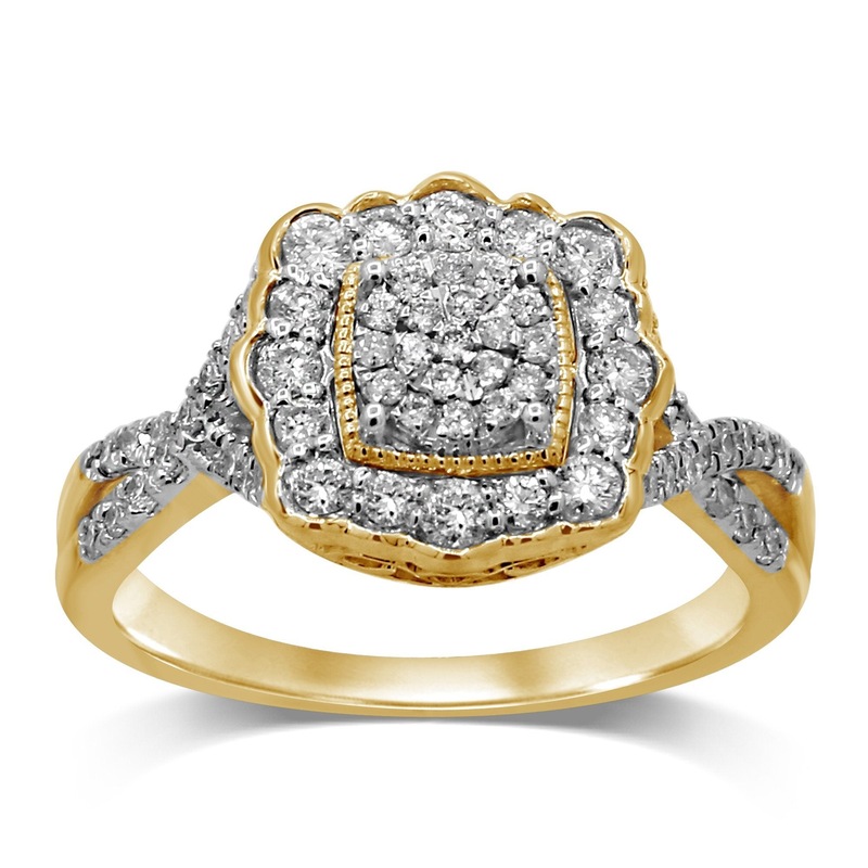 Buy Bevilles Martina Fancy Surround Ring with 1/2ct of Diamonds in 9ct ...