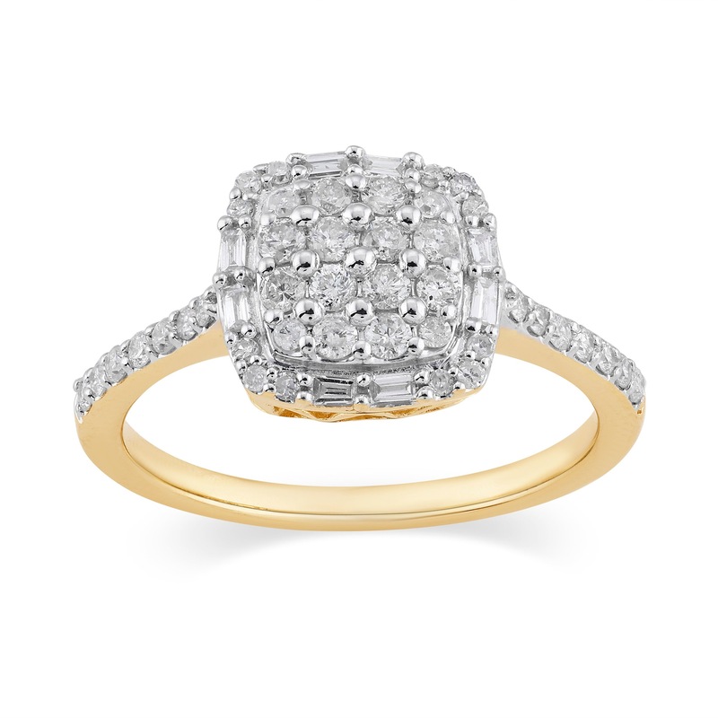Buy Bevilles Square Shape Ring with 1/2ct of Diamonds in 9ct Yellow ...