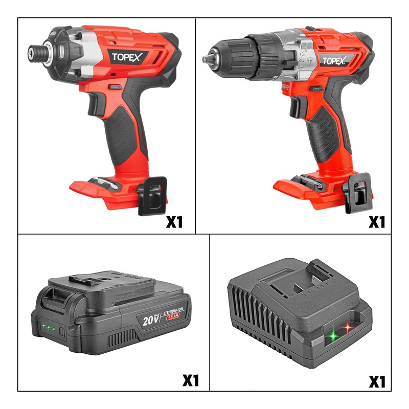Topex 20v Cordless Drill Impact Driver Combo Kit W 2 Batteries Charger