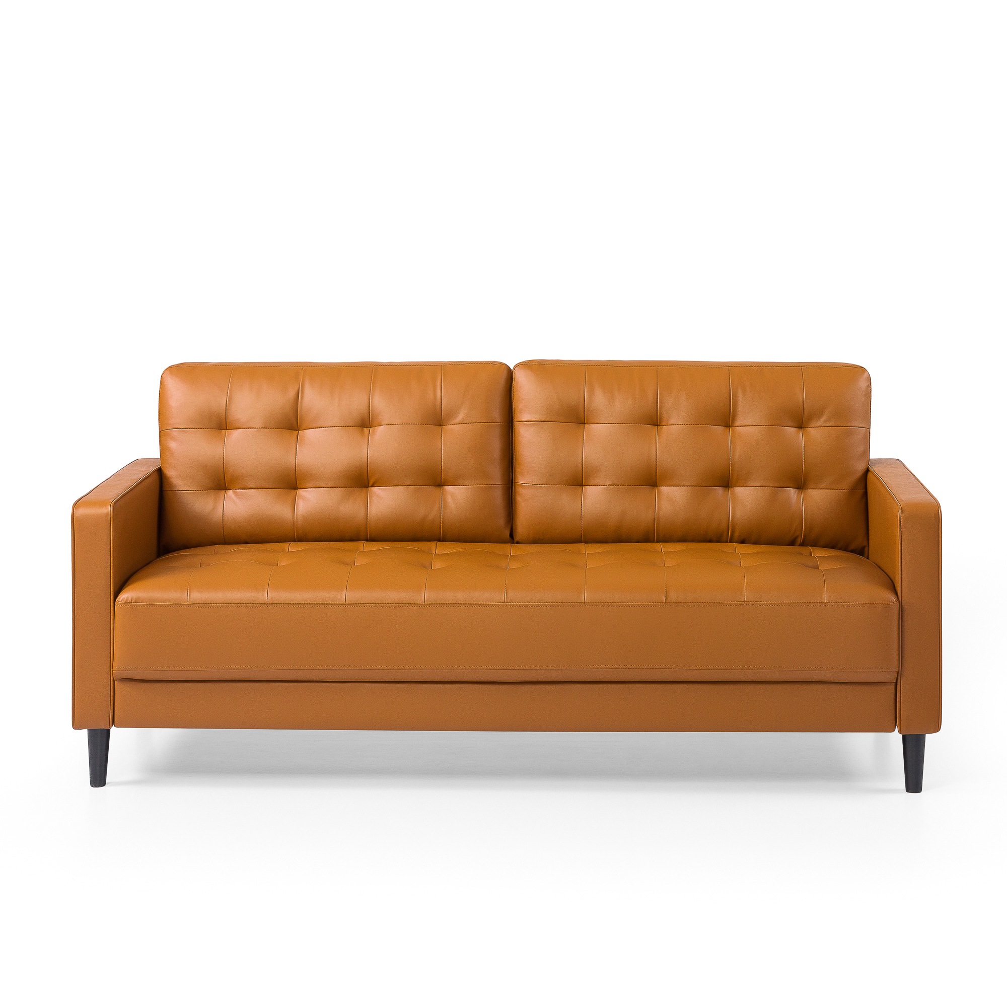 Buy Zinus Benton Mid Century Faux Leather Sofa 3 Seater Cognac MyDeal