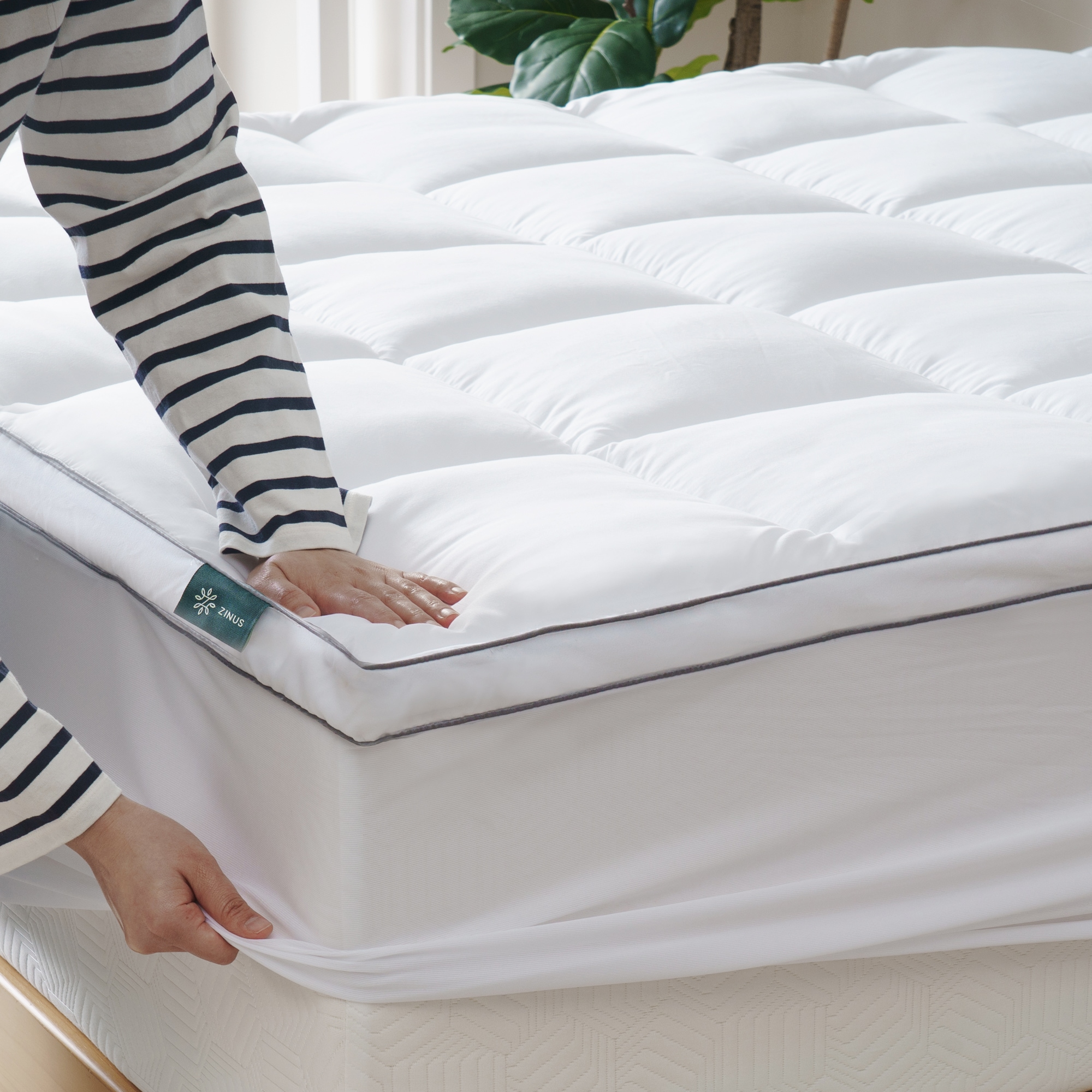 Buy Zinus Quilted Luxury Bamboo Fiber Mattress Topper Fitted with ...
