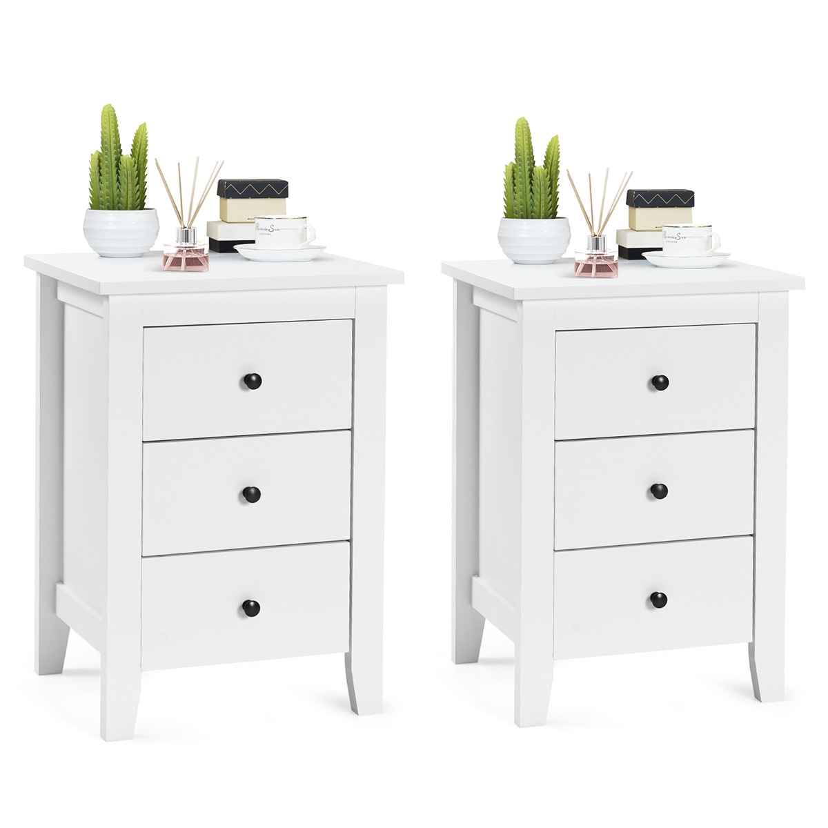 Buy Costway 2x Bedside Tables Wood Side Table Nightstand Storage Cabinet w 3 Drawers Bedroom Living White MyDeal