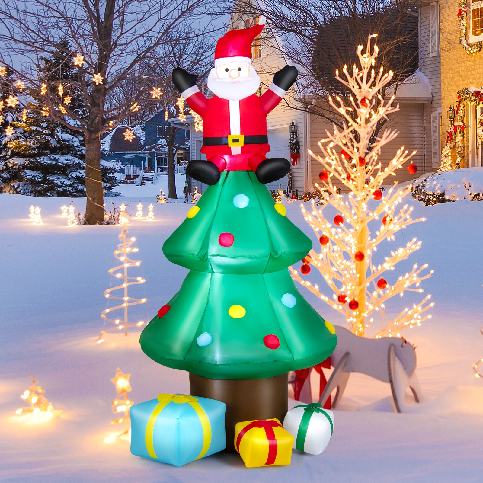 Buy Costway 1.8M Christmas Inflatable Santa Tree Outdoor Xmas ...