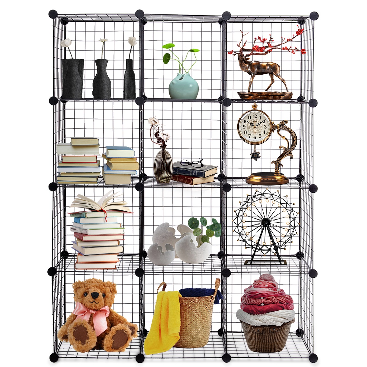 Buy Costway 12 Cubes Grid Wire Storage Cabinet DIY Modular Shelf ...