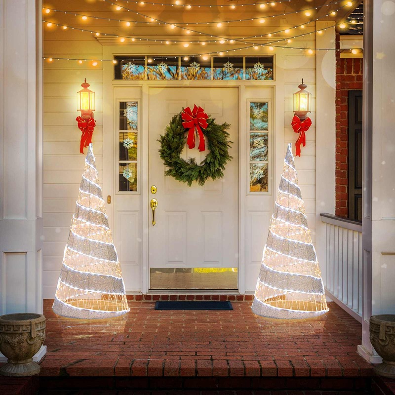 Buy Costway 2x 155CM Pre-lit Christmas Cone Tree Light Artificial LED ...