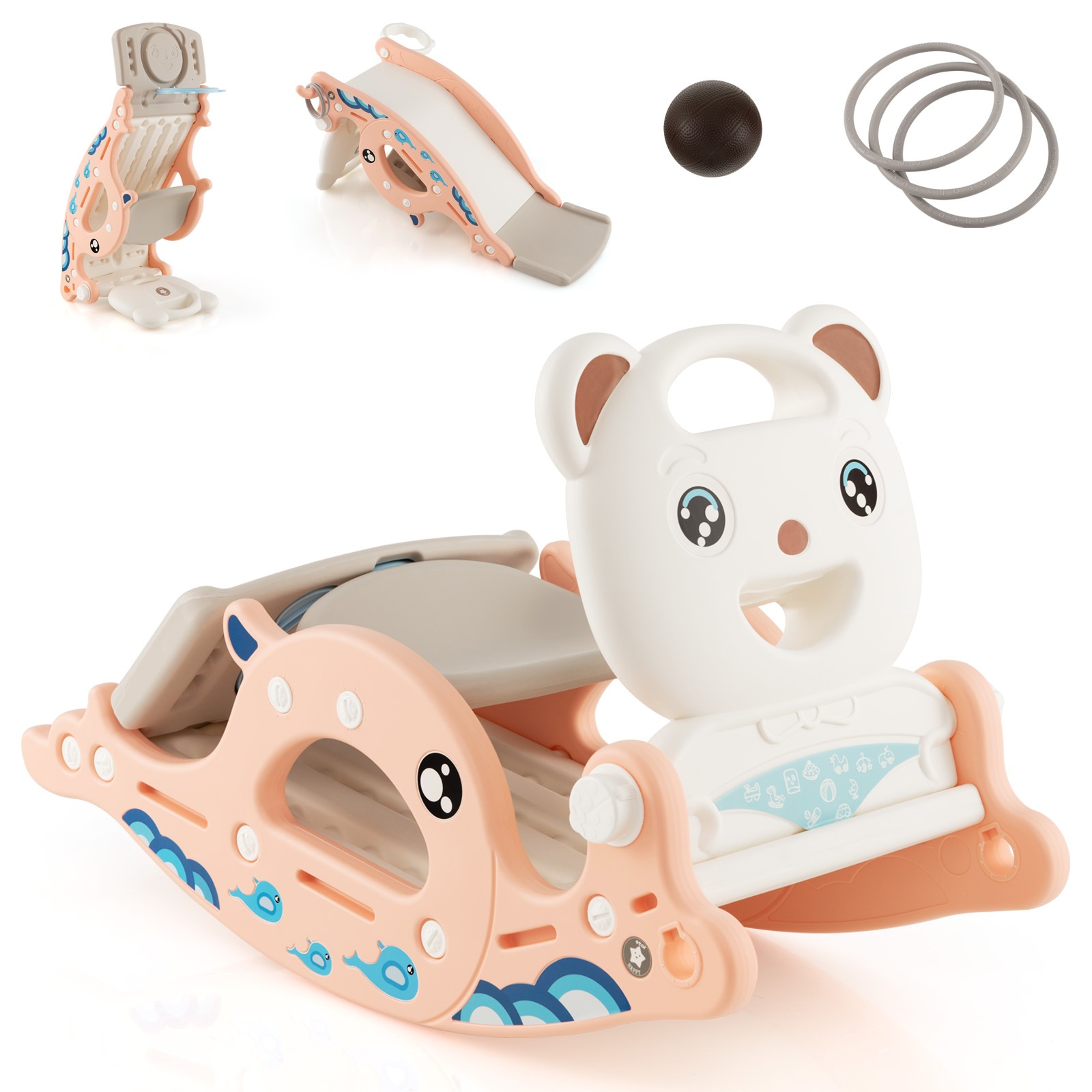 Buy Costway 4-in-1 Slide Rocking Horse Outdoor Climber Slide Playset w ...