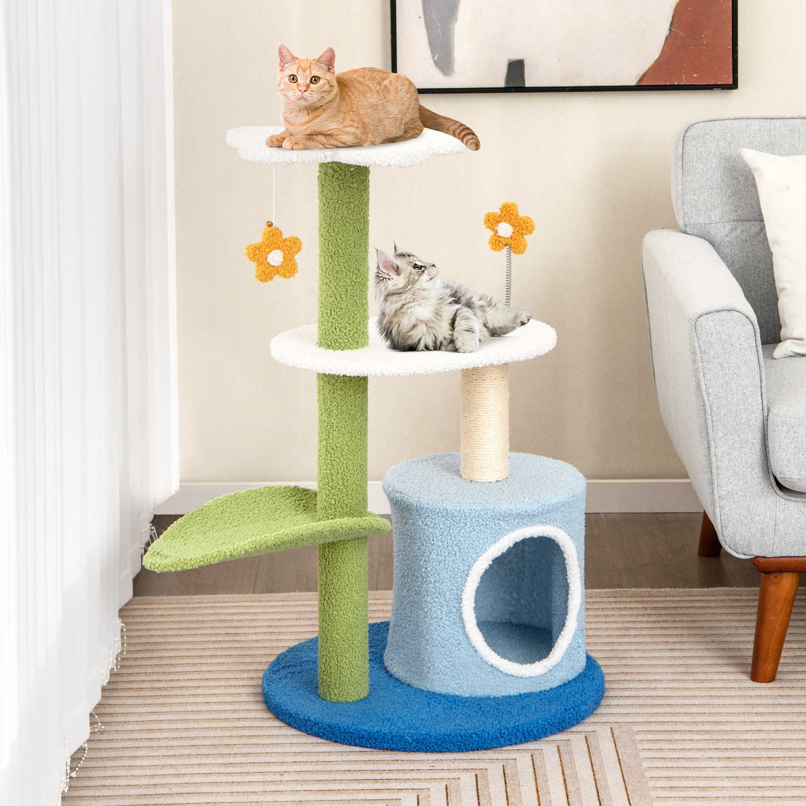 Buy Costway 4-Tier Cat Tree Tower Sisal Scratching Post Cat Activity ...