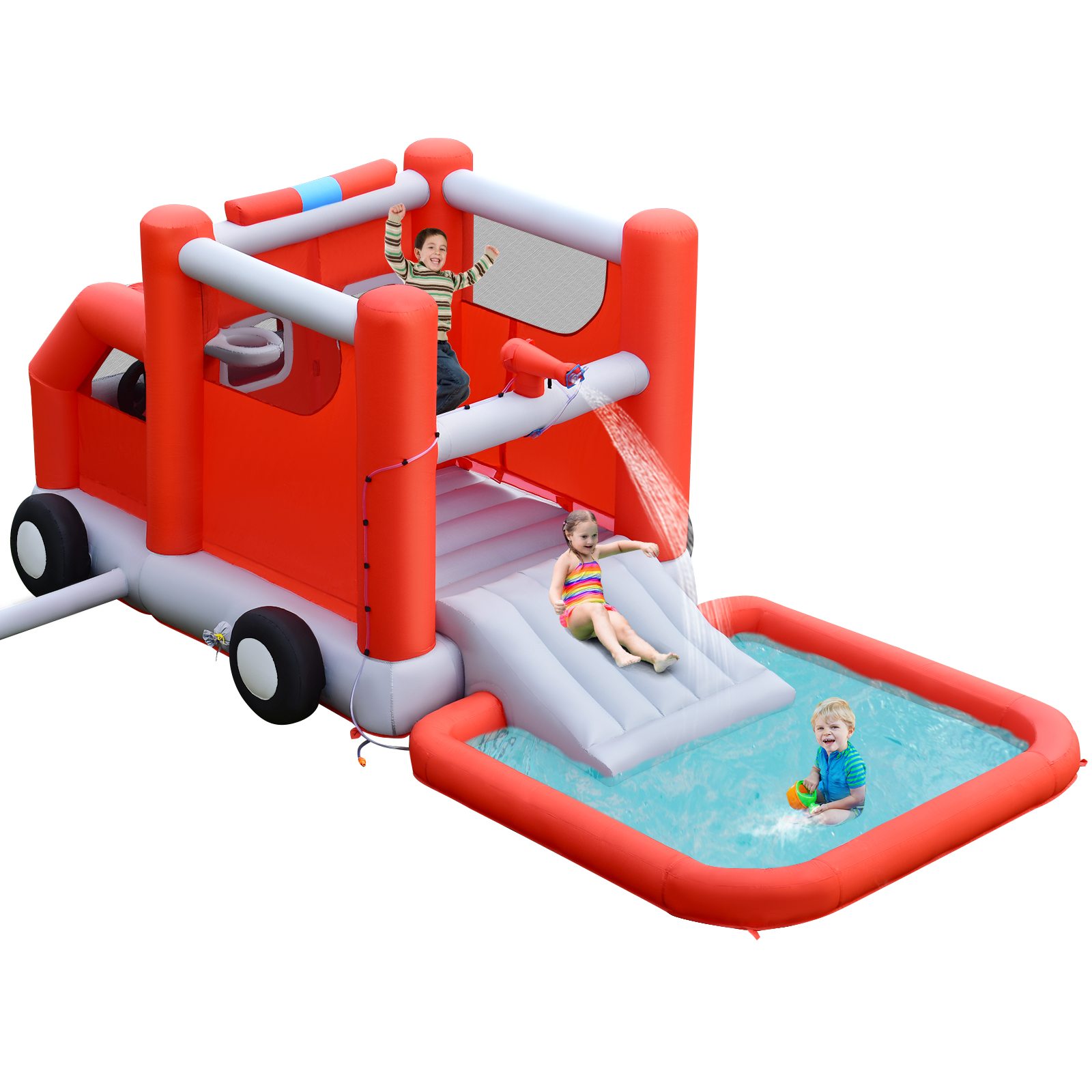 Buy Costway Fire Truck Inflatable Water Slide Park Jumping Castle Pool ...