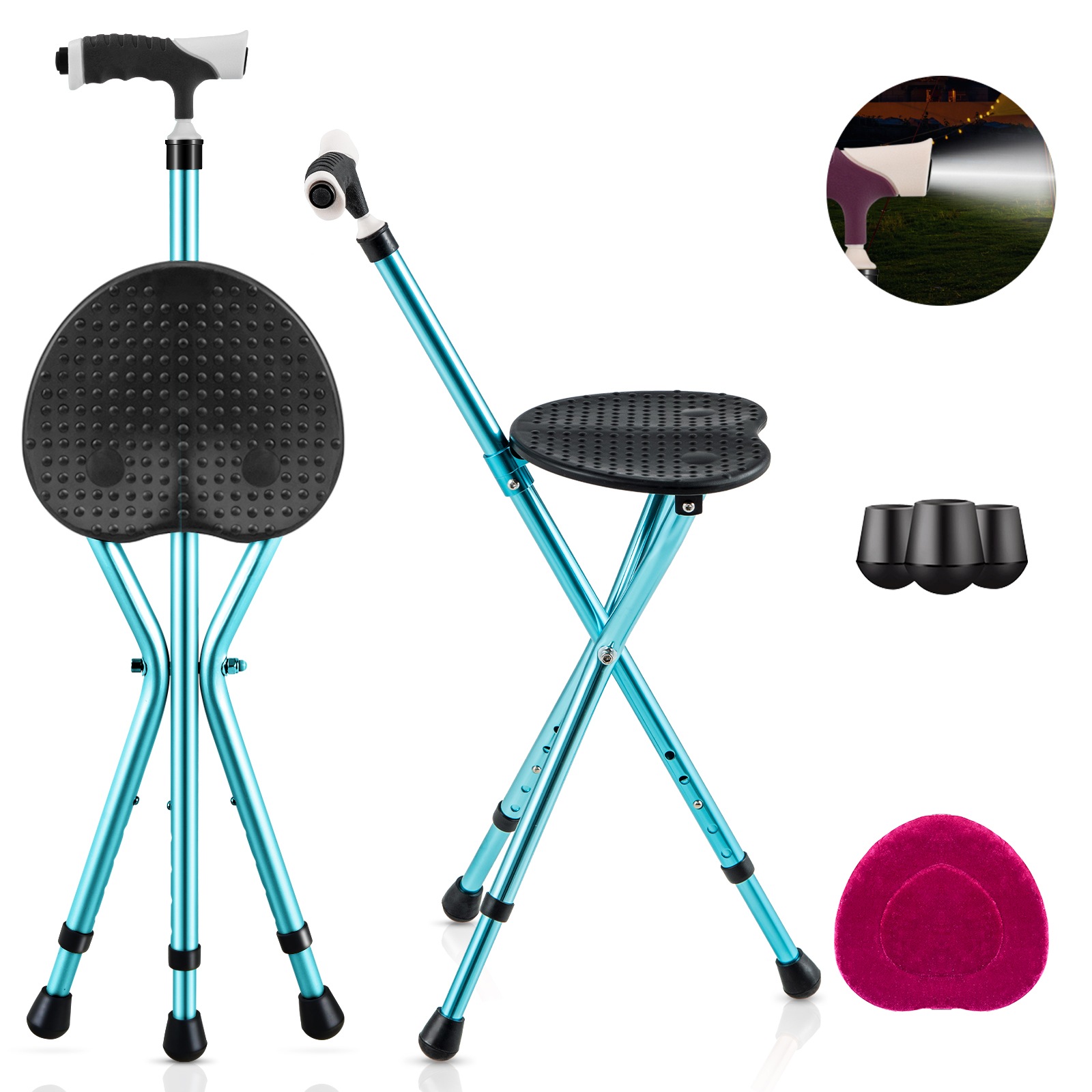 Buy Costway Folding Walking Stick Seat Adjustable Aluminum Crutch ...