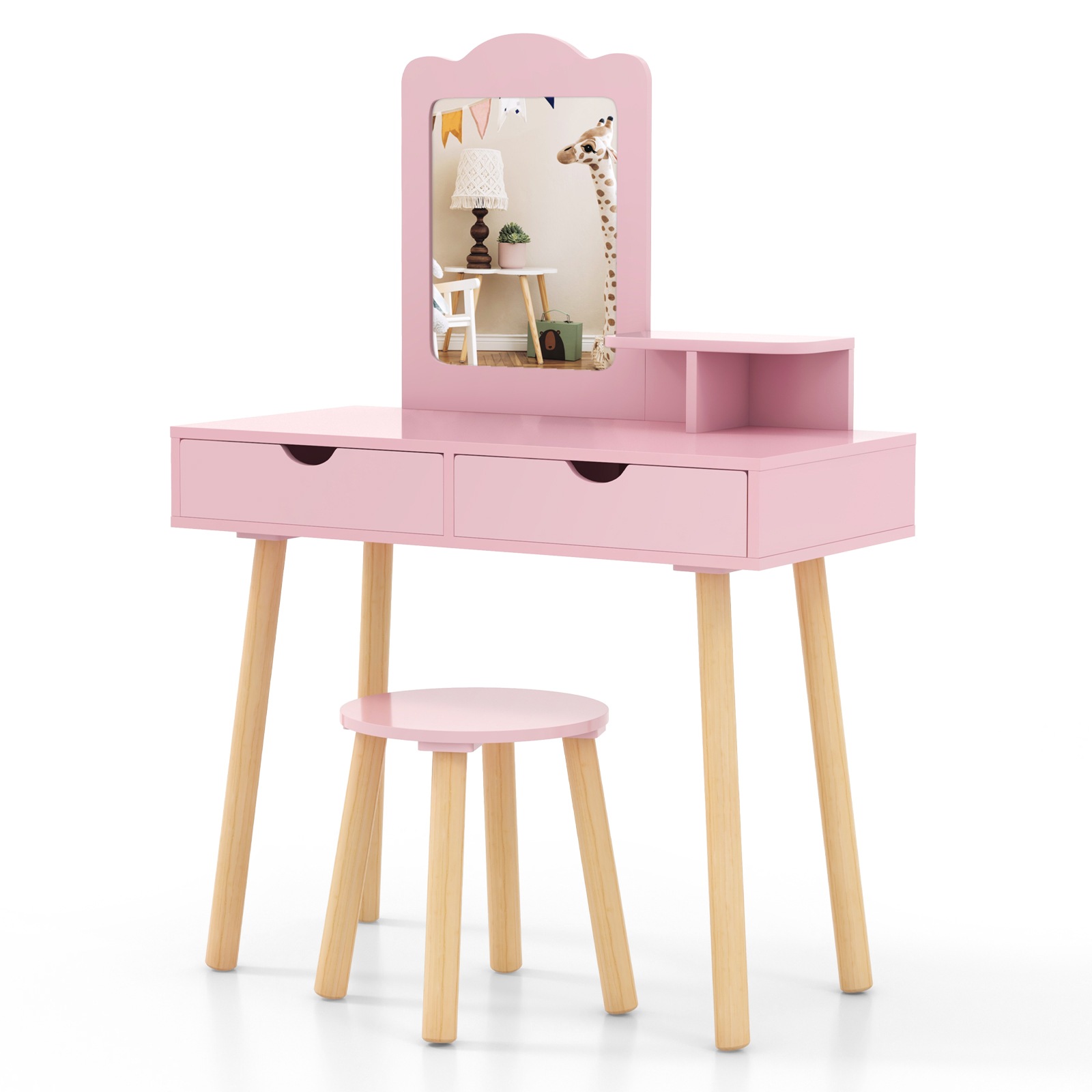 Buy Costway Vanity Table Dressing Table Chair Set Princess Pretend ...