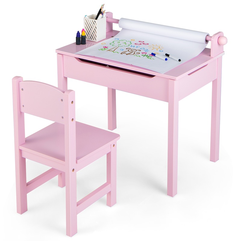 Buy Costway Kids Art Table Set Lift-Top Toddle Craft Table Chair Set w ...