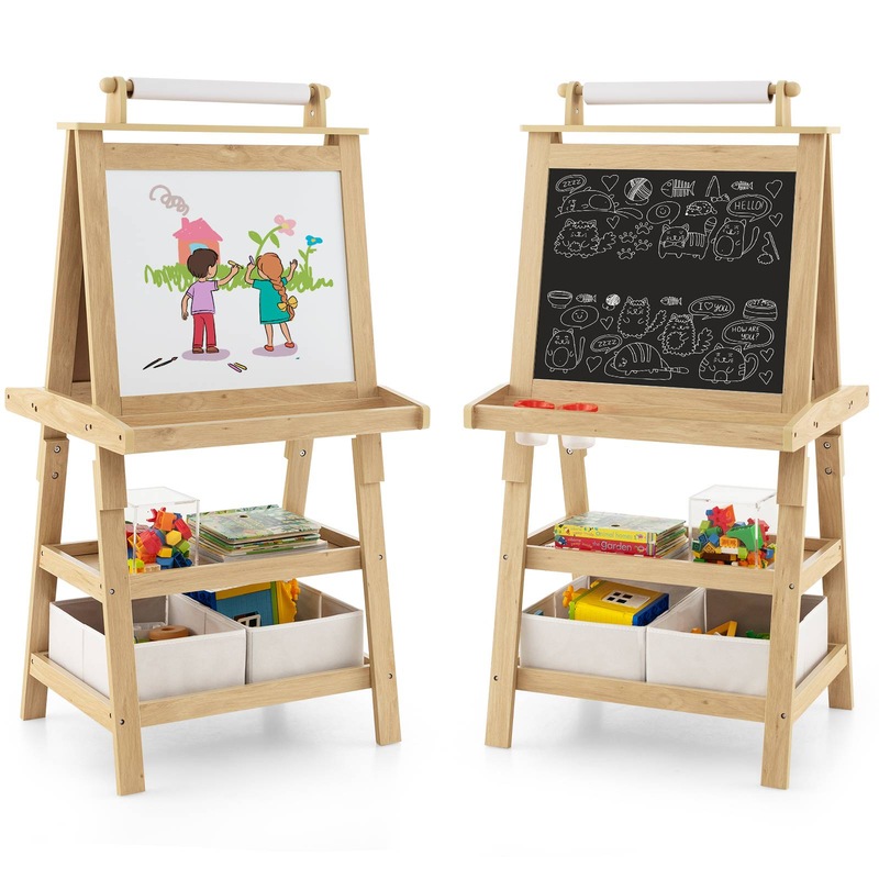 Buy Costway Kids Double-Sided Painting Easel Wooden Standing Drawing ...