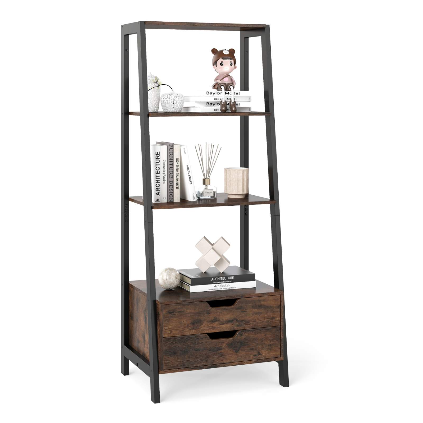 Buy Costway Ladder Bookshelf w/Storage Shelf & Drawer Tall Freestanding ...