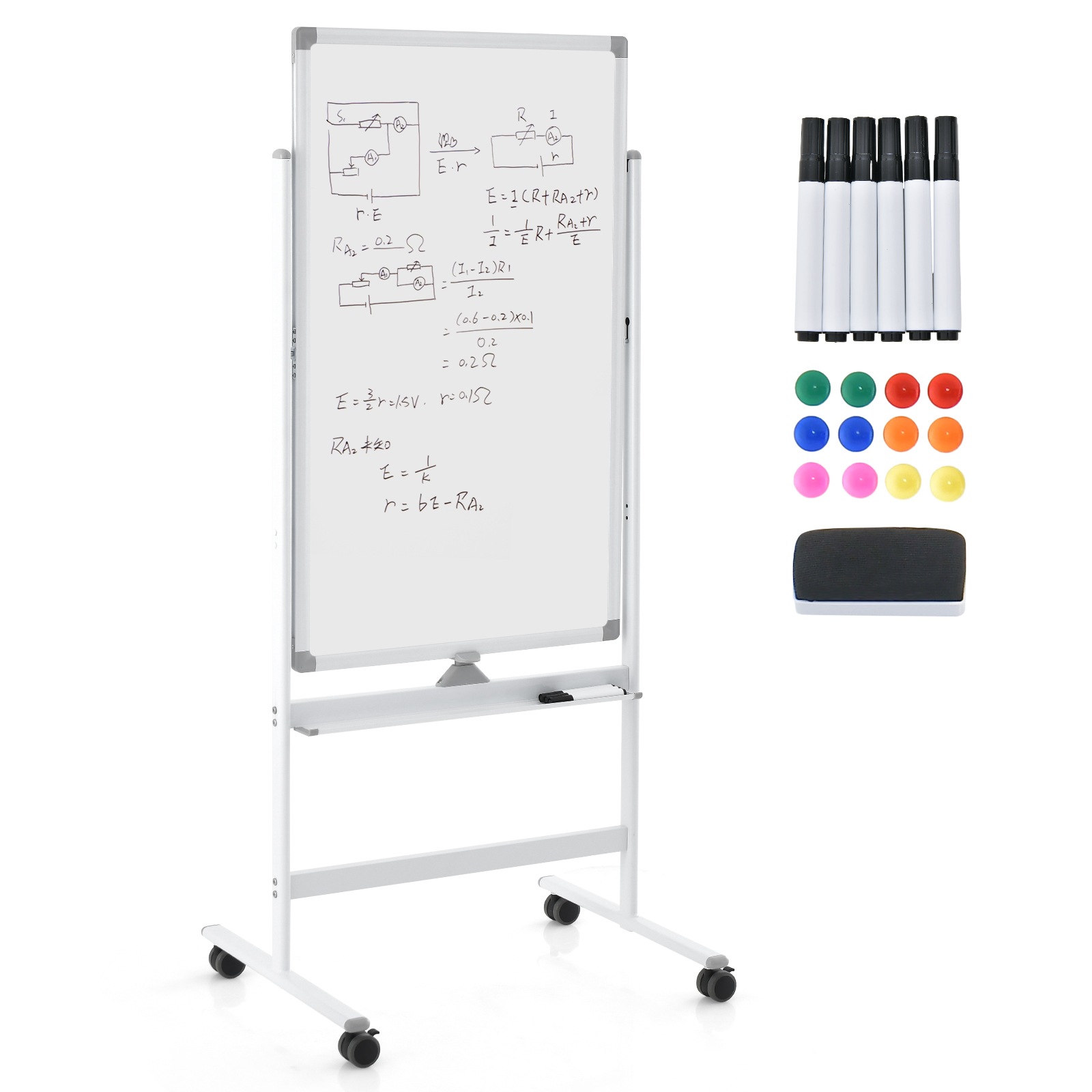 Buy Costway Magnetic Whiteboard Mobile Dry Erase Board Double-Side ...
